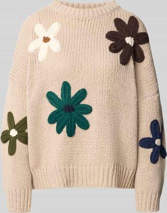Apricot Relaxed Fit Strickpullover mit Blumen-Stickerei