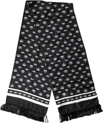 Dolce & Gabbana Homme, Accessoires, Multicolore, Taille: ONE Size Foulard &Eacute;charpe en Soie avec Franges Couronne