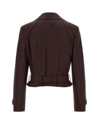 Patrizia Pepe Womens Short Double-Breasted Faux-Leather Jacket Wood Brown