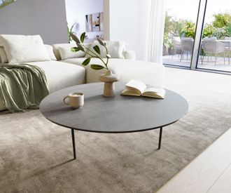 DELIFE Couchtisch Edge Rund 100x100 cm Keramik Beton Grau Trive Metall Schwarz, Couchtische