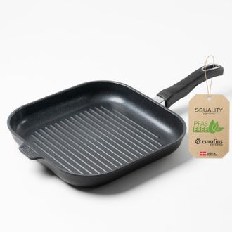 Squality Premium Grillpfanne Induktion 28x28 cm - PFAS freie Antihaft Pfanne aus D&auml;nemark | Ofenfest bis 260 &deg;C, induktionsgeeignet, ergonomisch, f&uuml;r gesundes 