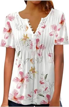 Generic Femme Tee Shirt Coton Loisirs Blanc T-Shirt Tops Manches 3/4 D&eacute;t&eacute; L&acirc;che De Base T-Shirt Grande Taille Confortable Col en V Top Tunique &Agrave; Manches 3/4 D