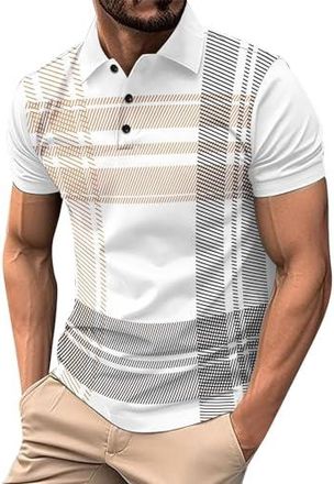 Generic T-shirt basique &agrave; rayures pour homme - D&eacute;contract&eacute; - Mode d&eacute;contract&eacute;e - Revers &agrave; rayures - T-shirt &agrave; manches courtes, blanc, XXL