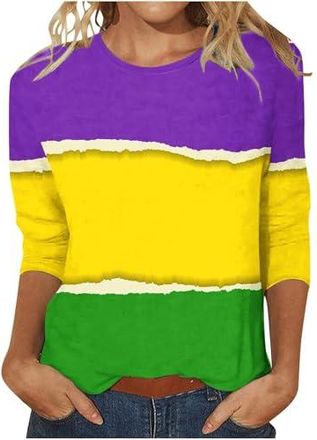 Generic Haut &agrave; manches 3/4 pour femme - Haut pour femme - Imprim&eacute; graphique - Col rond - &Eacute;l&eacute;gant et fin - D&eacute;contract&eacute; - Chemisier basique classique - Pour fes