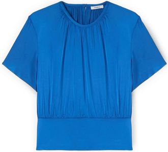 Motivi Femme, Blouses et Chemises, Bleu, Taille: 42 FR Blouse en satin avec ceinture