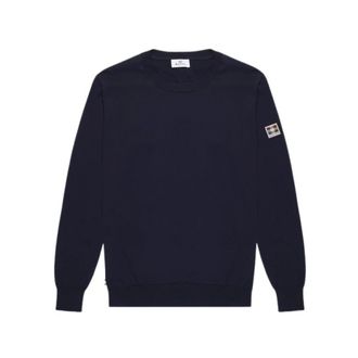 Aquascutum Baumwoll-Rundhals-Pullover mit Rippstrickmuster in regul&auml;rer Passform - - Knitwear - Herren - Blau - 3XL