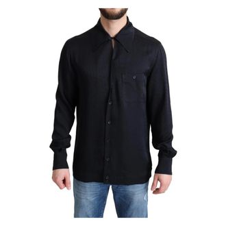 Dolce & Gabbana Chemise D&eacute;contract&eacute;e en Soie Jacquard &Eacute;l&eacute;gante - Homme - Chemises - Noir - Taille: XS
