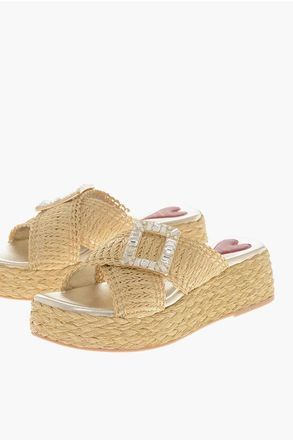 Roger Vivier Raffia-Plateau-Sandalen SUMMER STRASS Gr&ouml;&szlig;e 41