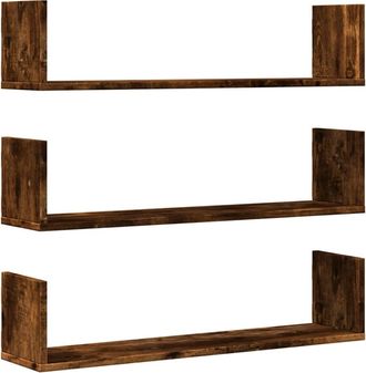 Generic vidaXL Wandregale 3 STK., Wandregal mit Stauraum, H&auml;ngeregal f&uuml;r Esszimmer Wohnzimmer, B&uuml;cherregal Schweberegal Wandboard, R&auml;uchereiche Holzwerkstoff