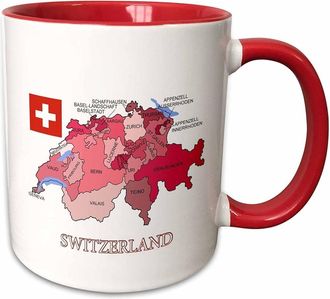 Generic Teetassen Modern Becher 330Ml, Flagge Und Karte Der Schweiz Mit Den Kantonen In Verschiedenen Farben Tassen Mehrfarbig F&uuml;r M&auml;nner B&uuml;ro Freundin