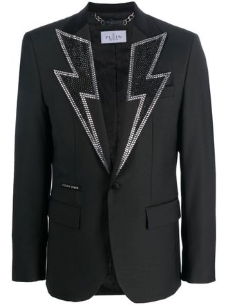 Philipp Plein blazer boutonn&eacute; &agrave; ornements en cristal - Noir