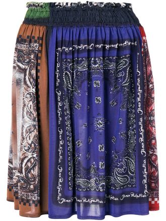 Jean Paul Gaultier bandana print gathered skirt - Bleu