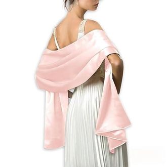 Generic Ch&acirc;les et ch&acirc;les en satin pour robes de soir&eacute;e, &eacute;charpe de mari&eacute;e &eacute;l&eacute;gante et douce en mousseline de soie pour femme, rose, 240*65