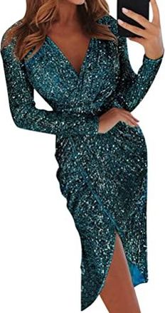 ORANDESIGNE Robe De Soirée Femme Chic Et Glamour Mi Longue Crayon Élégante Robe Brillante Paillette Disco Casual Robe De Cérémonie Cocktail Bal Fete Clubbing Moul