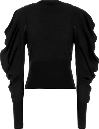 Blumarine Puff-Sleeve Virgin Wool Cardigan - Black