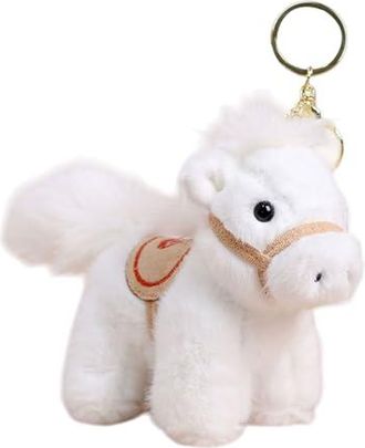 Generic Porte-cl&eacute;s cheval - Breloque en peluche douce de 14 cm, motif de dessin anim&eacute; blanc, kaki et marron, mascotte 2026, rembourrage en coton PP | Fournitu