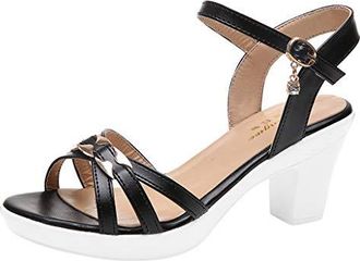 Generic Sandales &agrave; talon carr&eacute; pour femme avec sangle crois&eacute;e et boucle arri&egrave;re - Couleur unie - Sandales &agrave; bride fine - Chaussures &agrave; talon bas - Coupe large 