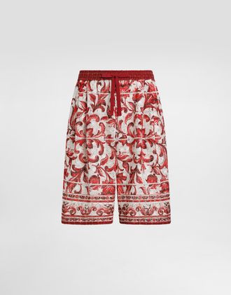 Dolce & Gabbana Bermuda-shorts Vanity Aus Broderie-anglaise-spitze Mit Majolika-print - Mann Hosen Und Shorts Mehrfarbig 50