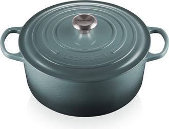LE CREUSET Le Creuset Signature Gusseisen-Bräter mit Deckel, Ø 28 cm, Rund, Für alle Herdarten und Induktion geeignet, Volumen: 6,7 l, 6,125 kg, Ocean, 211772836
