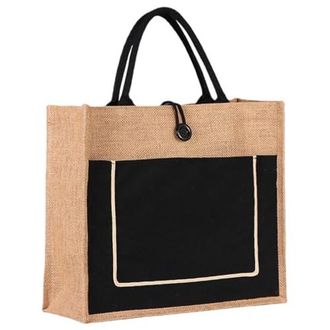 BESPORTBLE SOLUSTRE Paquet Fourre-Tout Vintage en Lin Noir Petit Format Grand Paquet d&Eacute;picerie R&eacute;utilisable avec Poign&eacute;es L&eacute;ger et Portable pour Courses Rangemen