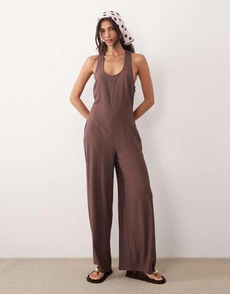 Asos Combinaison large avec dos torsad&eacute; - Chocolat-Brown