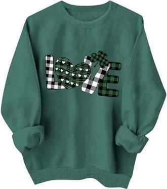 Generic Sweat-shirt tr&egrave;fle irlandais pour femme - Chemise fantaisie amusante &agrave; manches longues - Col rond - Motif tr&egrave;fle porte-bonheur - Tunique ample, Noir, 