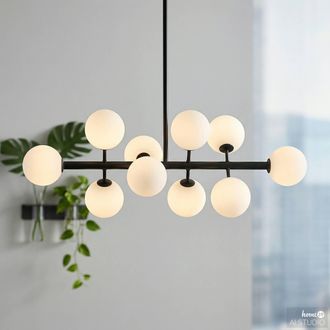 Loistaa home24 Deckenleuchte 10-flammig 88 x 70 x 36cm Schwarz/Metall Schwarz/Opalglas Wei&szlig; Material: Glas, Metall LED G9