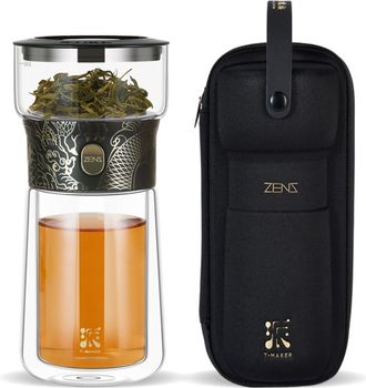 Zens Modern Teekanne Glas mit Sieb, One-Touch Teezubereiter f&uuml;r Losen Tee mit 270ml Isolieren Becher, Portable Tea Maker for Tee Zubereitung mit Tragetasch