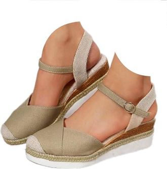 Generic Sandales compens&eacute;es &agrave; bout ferm&eacute; pour femme, espadrilles &agrave; talons bas, semelle compens&eacute;e &agrave; bout ferm&eacute;, &eacute;lastique, coupe large, sangle de cheville r&eacute;gl