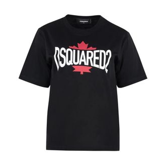Dsquared2 Kurz&auml;rmeliges Baumwoll-T-Shirt mit Aufdruck - - Tops - Damen - Schwarzk - 2XS