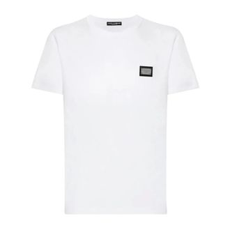 Dolce & Gabbana Homme, Tops, Blanc, Taille: S Logo Plaque T-Shirt