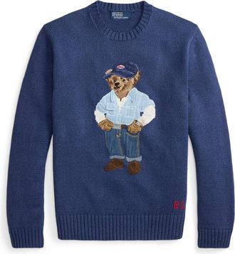 Ralph Lauren Rundhalspullover mit Polo Bear Motiv aus einem Baumwolle-Leinen-Mix in