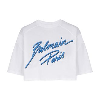 Balmain Femme, Tops, Blanc, Taille: 46 FR T-shirt court floqu&eacute; Lettre
