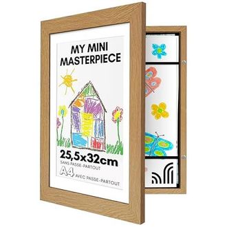 Americanflat Cadre Dessin Enfant à Changer A4 Chêne Foncé avec Passe-Partout et 25,5 x 32 cm sans Passe-Partout - Cadres avec Ouverture Frontale Pouvant Contenir 1