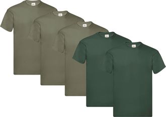 Fruit Of The Loom Herren T-Shirt Original T M L XL XXL 3XL 4XL 5XL auch Farbsets, 3Olive 2Flaschengr&uuml;n, XXL (5er Pack) + 1HL-Kauf Notizblock