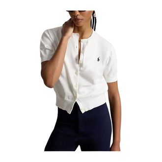 Polo Ralph Lauren Femme, Pulls, Blanc, Taille: 42 FR Cardigan &agrave; manches courtes en m&eacute;lange de coton