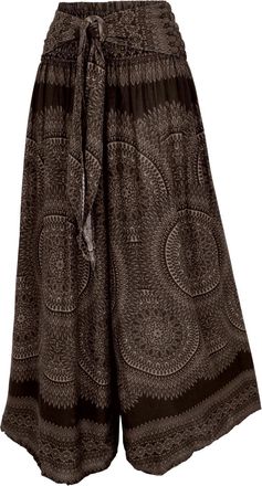 Guru Shop Palazzohose, Hosenrock, Schlaghose, Sommerhose, Hippie Goa Hose - Schwarz/braun, Damen, Synthetisch