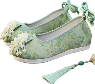 Generic QXDZSW Chaussures en tissu pour femme avec semelle souple antidérapante et sangle de cheville, Vert 3 5 cm, 37.5 EU