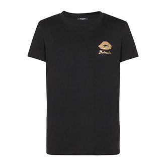 Balmain Gold Kiss Print Logo T-shirt - - Tops - Herren - Schwarzk - S