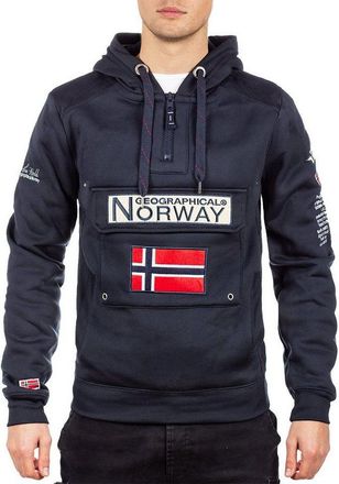 Geographical Norway Kapuzenpullover Herren Regular Fit Hoodie bagymclass men Navy 3XL mit Norwegen Fahne als Emblem