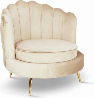 MG Design Samt Muschelsessel in Beige - Moderner Cocktailsessel mit goldenen Beinen, gepolsterter R&uuml;ckenlehne und gro&szlig;em Sitz f&uuml;r Wohnzimmer oder Schlafzimmer