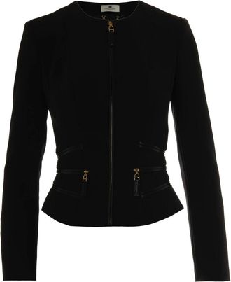 Elisabetta Franchi Femme, Vestes, Noir, Taille: 42 FR Giacca in doppio cr&ecirc;pe dettagli zip