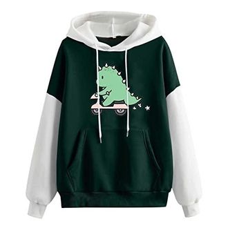 Generic Sweat &agrave; capuche &agrave; manches longues pour femme Motif petit dinosaure, Vert, XXL