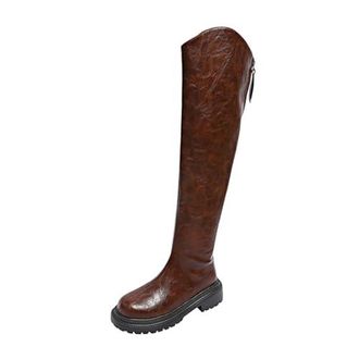 Generic Bottes hautes pour femme - Extensibles et confortables - Style western - Style r&eacute;tro - Talon bas &eacute;pais - Fermeture &eacute;clair dans le dos - Coupe large au