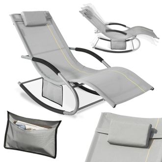 SoBuy Sonnenliege Gartenliege wetterfest Liegestuhl Schaukelstuhl mit Kopfkissen Relaxliege Schaukelliege Strandliege Outdoor Terrasse Balkon Camping bis 15