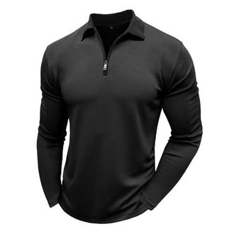 Generic Polo homme homme automne et hiver business revers t-shirt bas chemise manches longues chemise patchwork top, Noir, XL