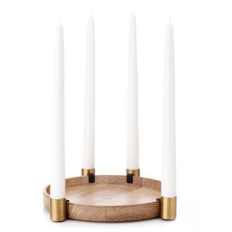 applicata Luna Maxi - Dekotablett/Adventkranz - Eichnenholz/Messing - Natur/Messingfarben - &Oslash;28/33 x 3,7 cm