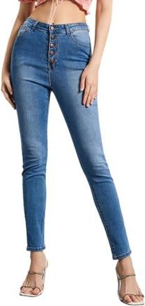 Onsoyours Jean Skinny Femme Taille Elastique Jeggings Taille Haute avec Poches Extensible Mode Slim Pantalon en Denim Stretch Crayon Pantalon B Bleuclair L
