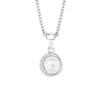 s.Oliver Kette mit Anh&auml;nger 925 Sterling Silber Damen Halsschmuck, mit Zirkonia synth., mit S&uuml;&szlig;wasserzuchtperle, 42+3 cm, Silber, Kommt in Schmuck Geschenk Box