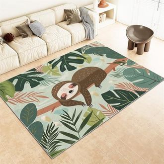 Generic Tapis Salon Poils Courts 80 x 150 cm, Dessin Anim&eacute; Paresse Feuilles Tropicales Tapis Chambre Lavable Doux et Confortable, Vert Moquette Antid&eacute;rapant e